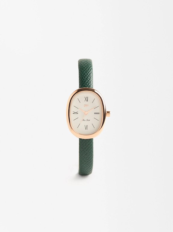 OVAL WATCH WITH TEXTURED BRACELET