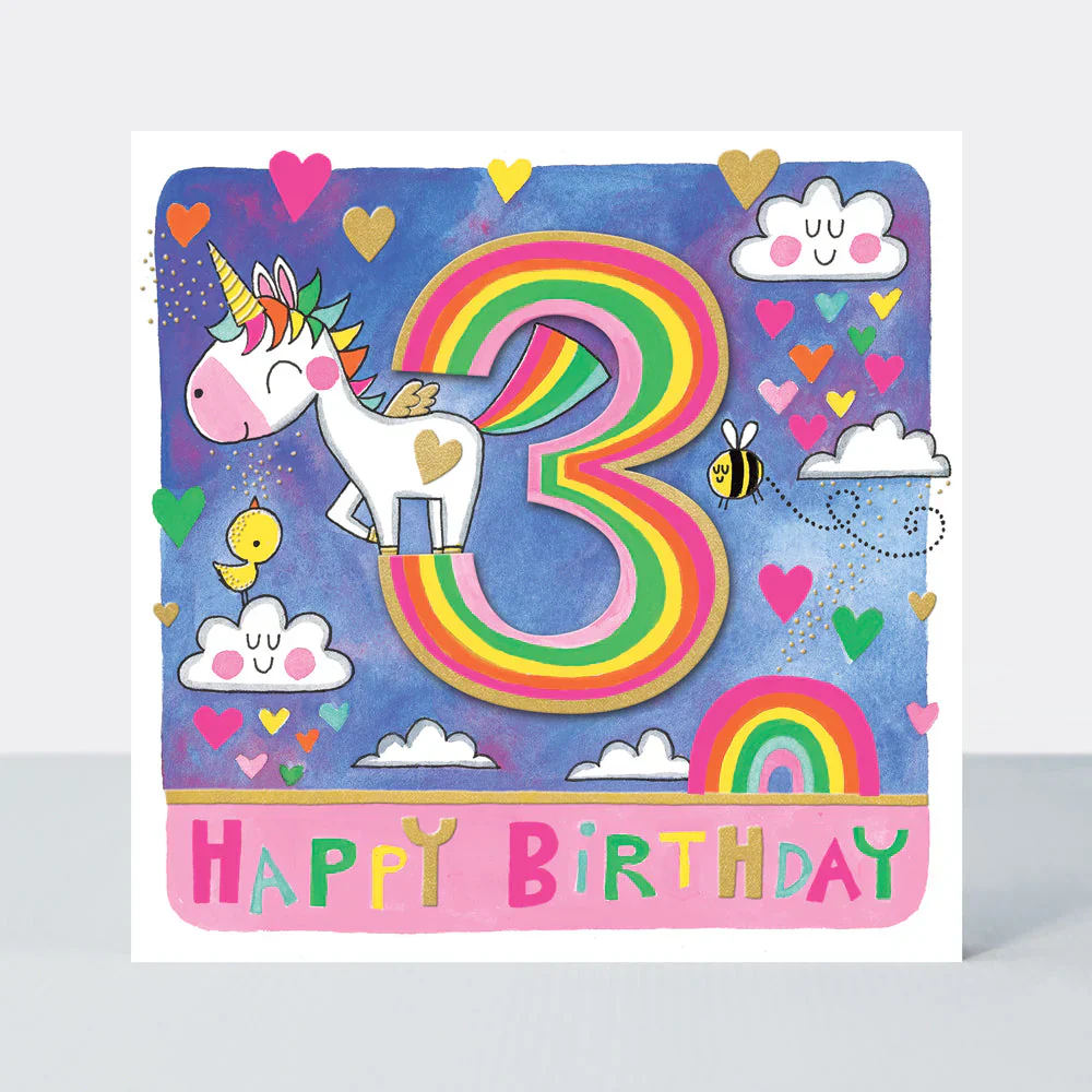 Čestitka - Age 3 Girl/Unicorn birthday card