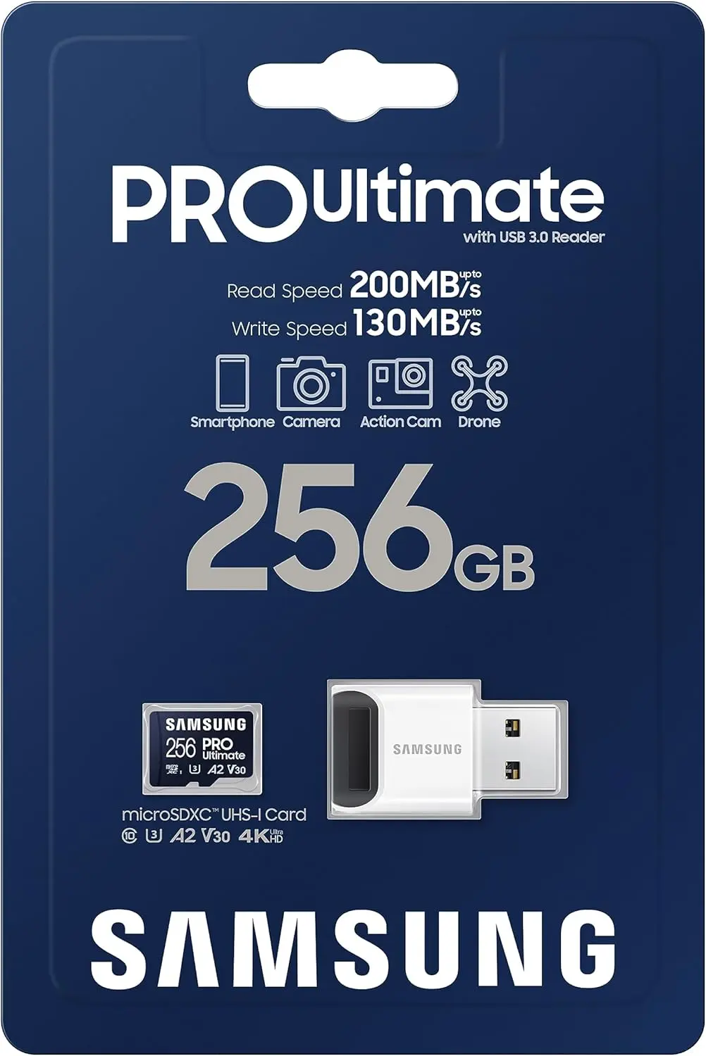 Samsung MicroSD 256GB, PRO Ultimate, SDXC, UHS-I U3 V30 A2 w/USB MB-MY256SB/WW