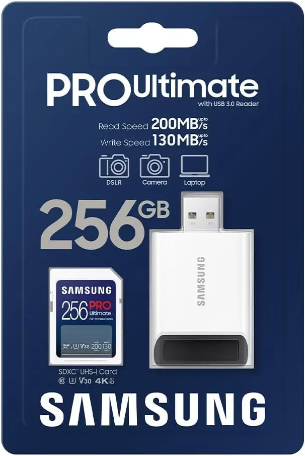 Samsung SD Card 256GB, PRO Ultimate, SDXC, UHS-I U3 V30 w/USB Card MB-SY256SB/WW