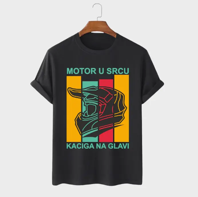 MAFIMI Majica Motor u srcu kaciga na glavi, Crna