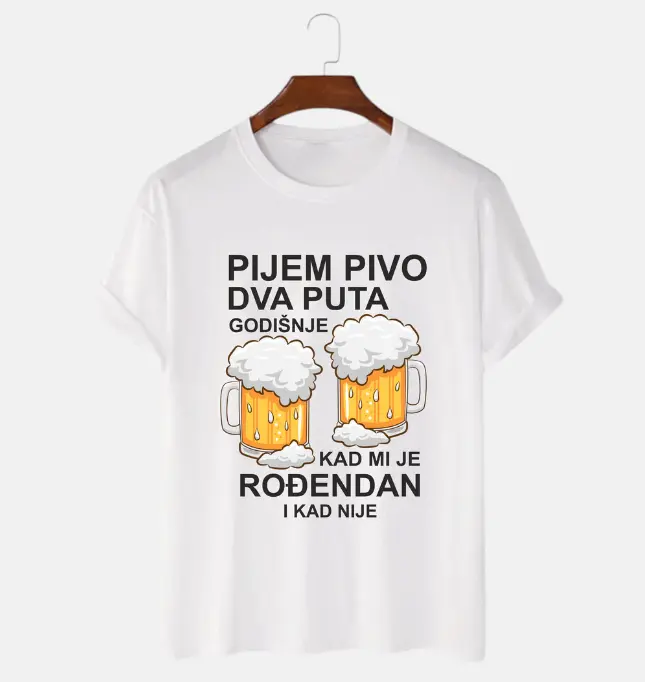 MAFIMI Majica Pijem pivo dva puta godišnje, Bela