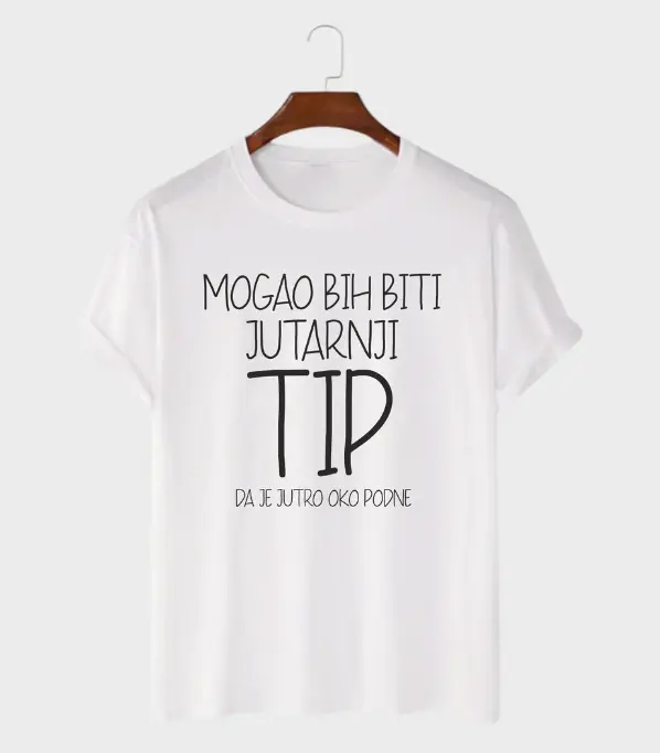 MAFIMI Muška majica Mogao bih biti jutarnji tip, Bela