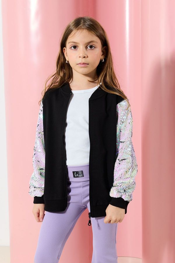 TRENDYOL BLACK GIRL SEQUINED BOMBER KNITTED JACKET