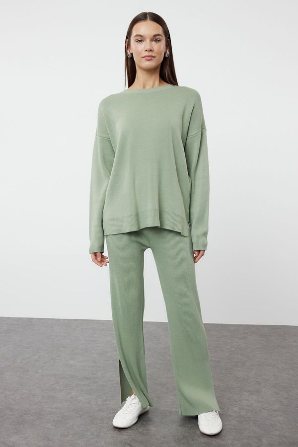 TRENDYOL MINT WIDE PATTERN KNITWEAR BOTTOM-TOP SET