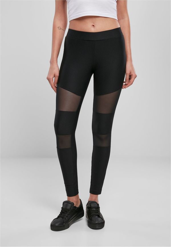 WOMEN'S TECH MESH RIB LEGGINGS - BLACK