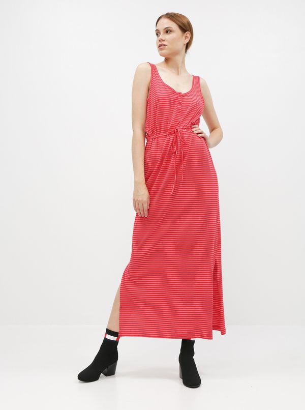 RED STRIPED BASIC MAXI DRESS WITH BUTTONS AND SLITS VERO MODA - WOMEN