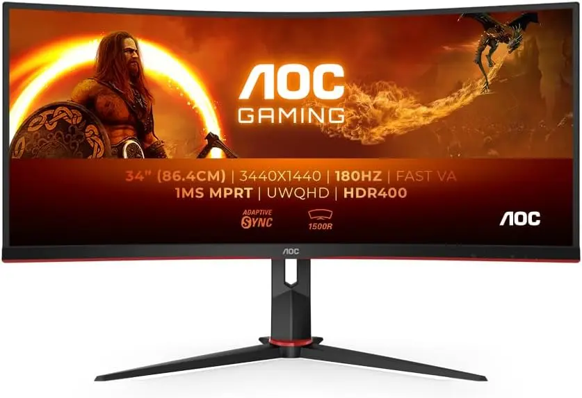 AOC Gaming Monitor CU34G2XP/BK 34"/VA,zakrivljen,21:9/3440x1440/180Hz/1ms GtG/HDMIx2,DPx2,USB/freesync/crna