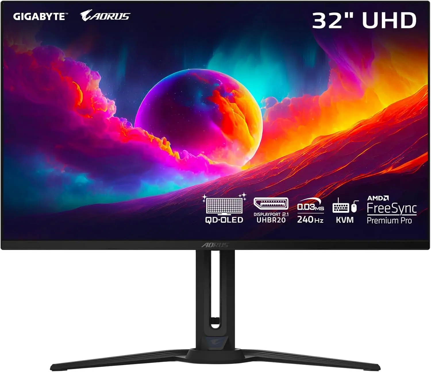 Gigabyte gaming monitor 31.5" 240Hz UHD 3840x2160/ OLED/ ClearMR 13000/ 1x DP 2.1 1x mini DP 2.1 (UHBR 20)/ OLED Care FO32U2P