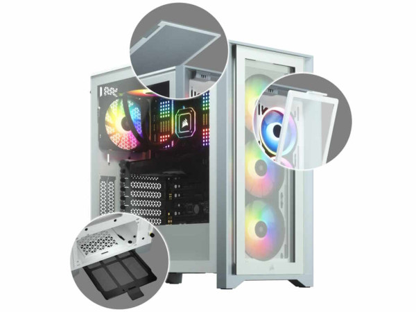 Kućište CORSAIR iCUE 4000X Mid-Tower/ATX/kaljeno staklo/bez napajanja/RGB/bela (CC-9011205-WW)