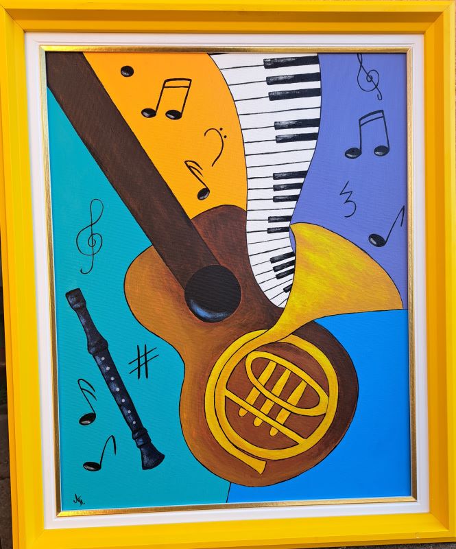 Muzika 1, akril na platnu, sa 60×50 cm, bez 50×40 cm, Tijana L. , sertifikat, 100 eura