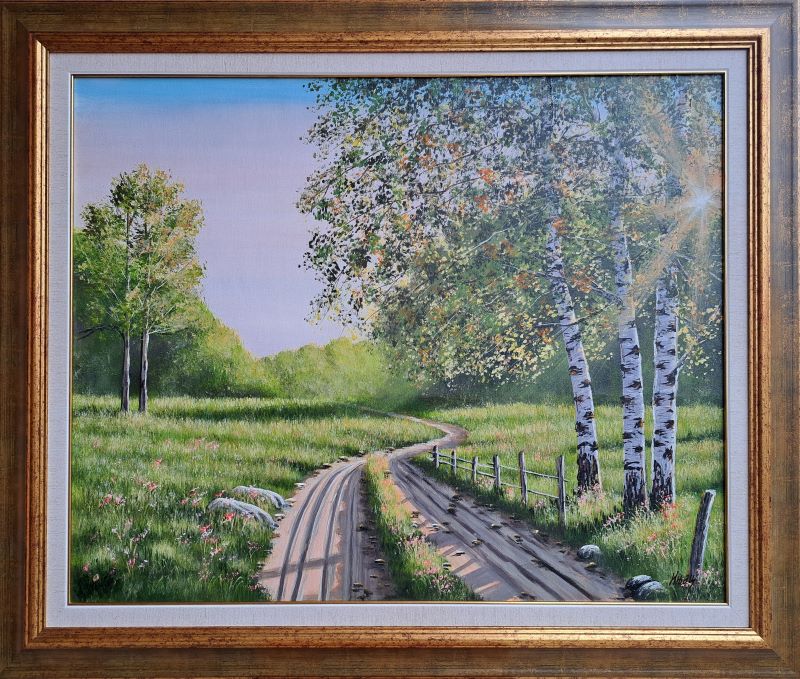 Letnji put, Aleksandar Injac, ulje na platnu, luks uramljena, sa 84×99 cm, bez 64×80 cm, sertifikat, 360 eura