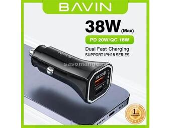 Bavin auto punjač PD20W QC3.0 USB-A + USB-C crna