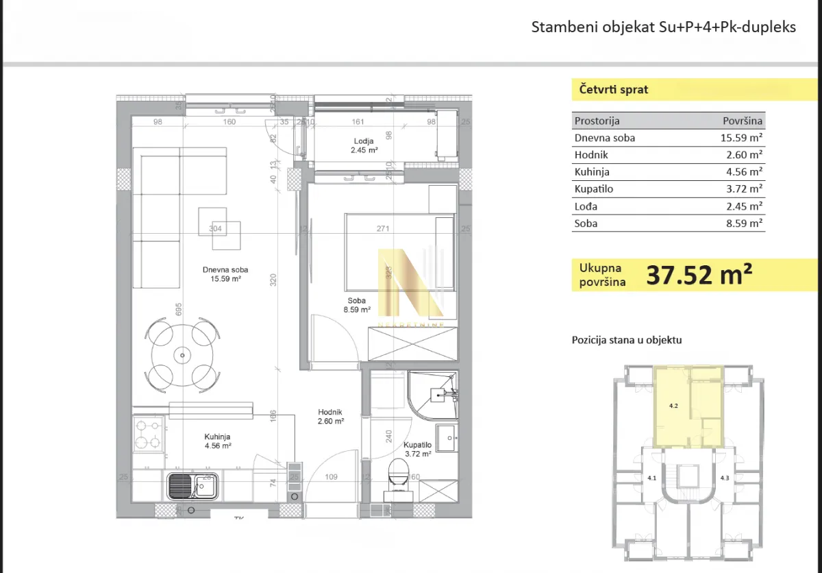 Prodaja, dvosoban stan, 38m2, Novo naselje, Novi Sad