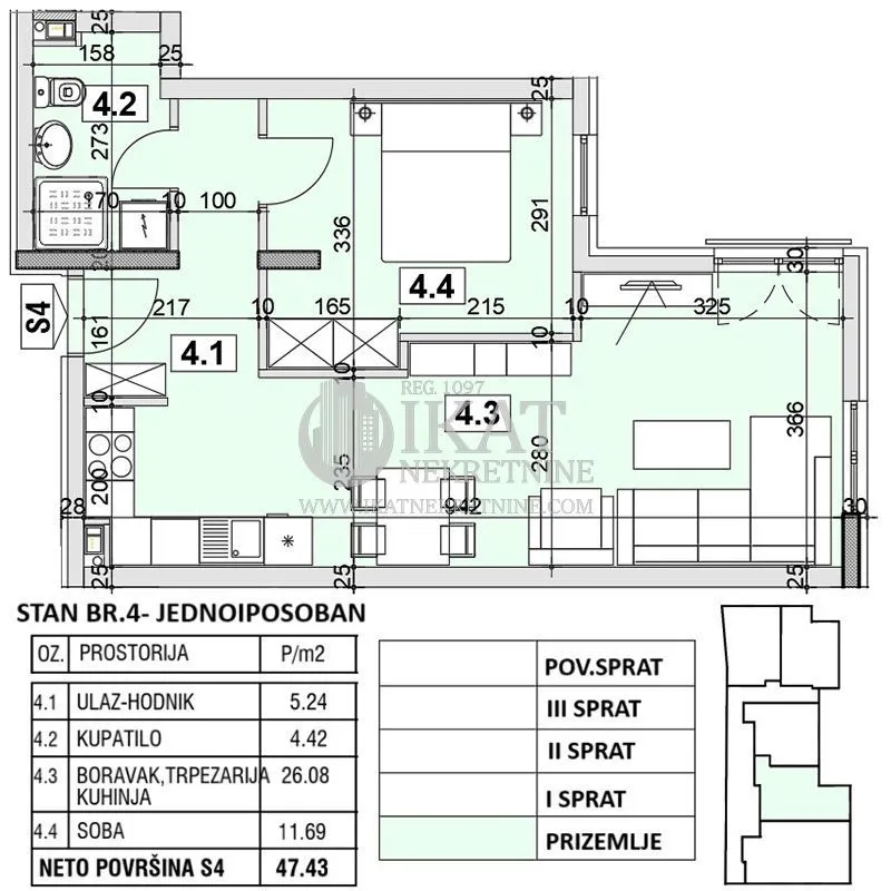 Prodaja, jednosoban stan, 47m2, Zemun, Beograd