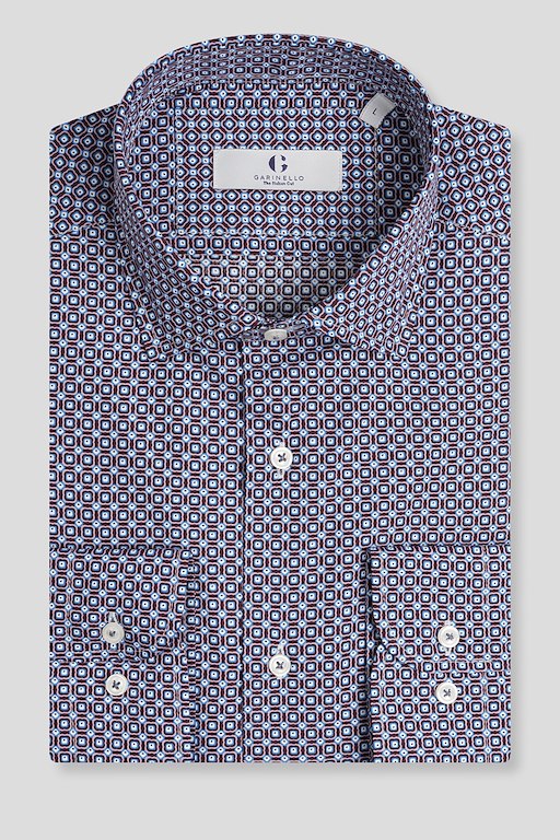 Bordo print košulja sa plavim detaljima slim fit (753J)