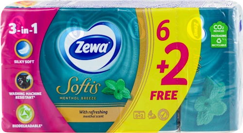 Zewa
Softis MENTHOL BREEZE papirne maramice, 4-slojne, mentol, 8 kom