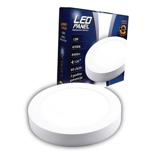 LED PLAFONJERA PANEL 12W 6500K LUMAX ECO BELA KRUG NADGRADNI 1020LM