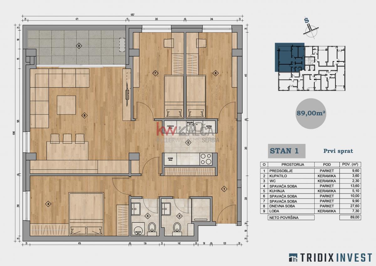 Na prodaju 4.0 stan na I spratu, 89m2