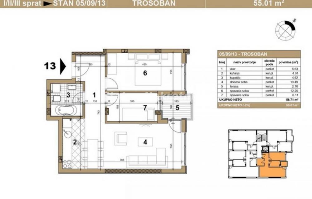 Trosoban stan na prodaju, 55m2, 138.800€