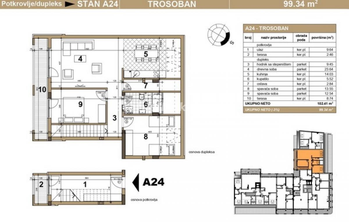 Podbara-Fantastičan Veliki Trosoban Dupleks 100 m2 u Izgradnji-povrat PDV-065/385 8880