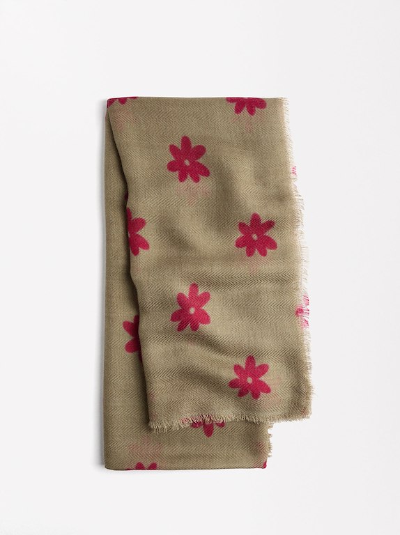 Wool scarf with floral print