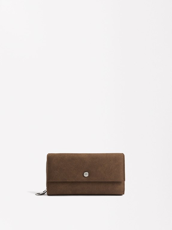 Suede Effect Wallet Flap Closure L