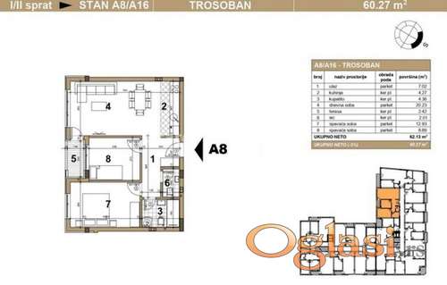 Podbara-Trosoban stan 60 m2 u Izgradnji-povrat PDV-065/385 8880