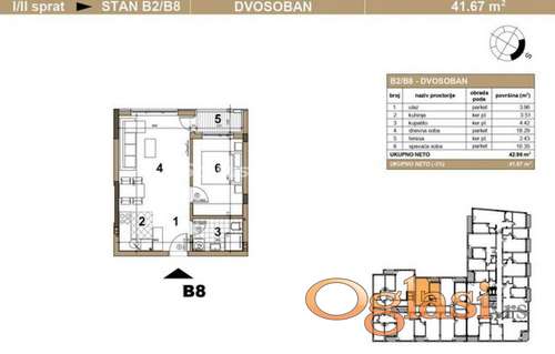 Podbara-Lep Dvosoban stan 42 m2 u Izgradnji-povrat PDV-065/385 8880