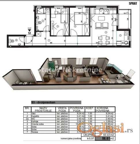 Adice-Dvoiposoban stan 59 m2 u Izgradnji-povrat PDV-065/385 8880