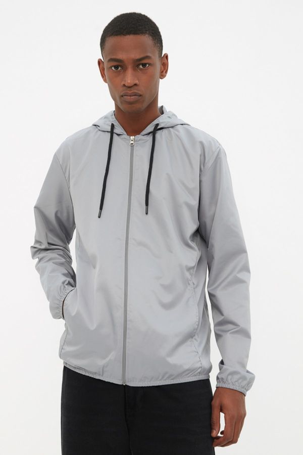 TRENDYOL GREY REGULAR FIT HOODED PRINTED THIN SEASONAL WINDBREAKER JACKET COAT