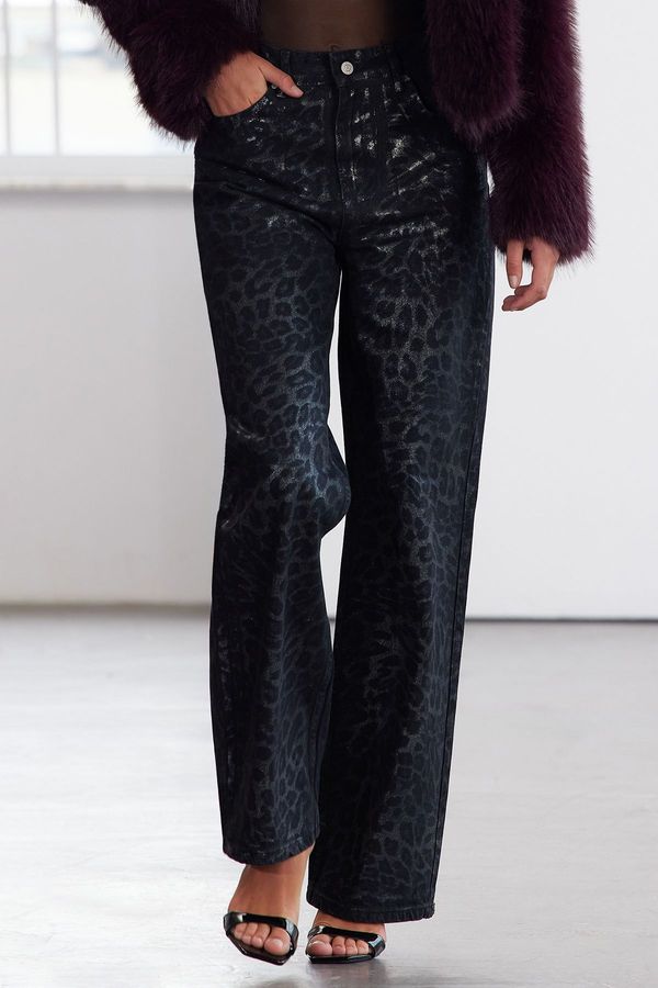 TRENDYOL LIMITED EDITION MULTICOLOR LEOPARD FOIL PRINTED HIGH WAIST WIDE LEG JEANS
