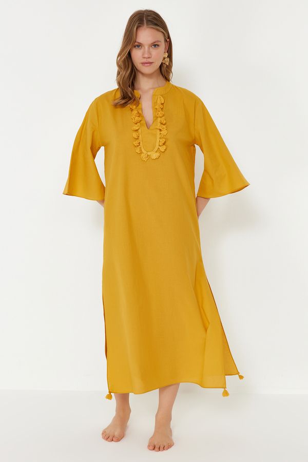TRENDYOL MUSTARD MAXI WOVEN KIMONO&AMP;KAFTAN