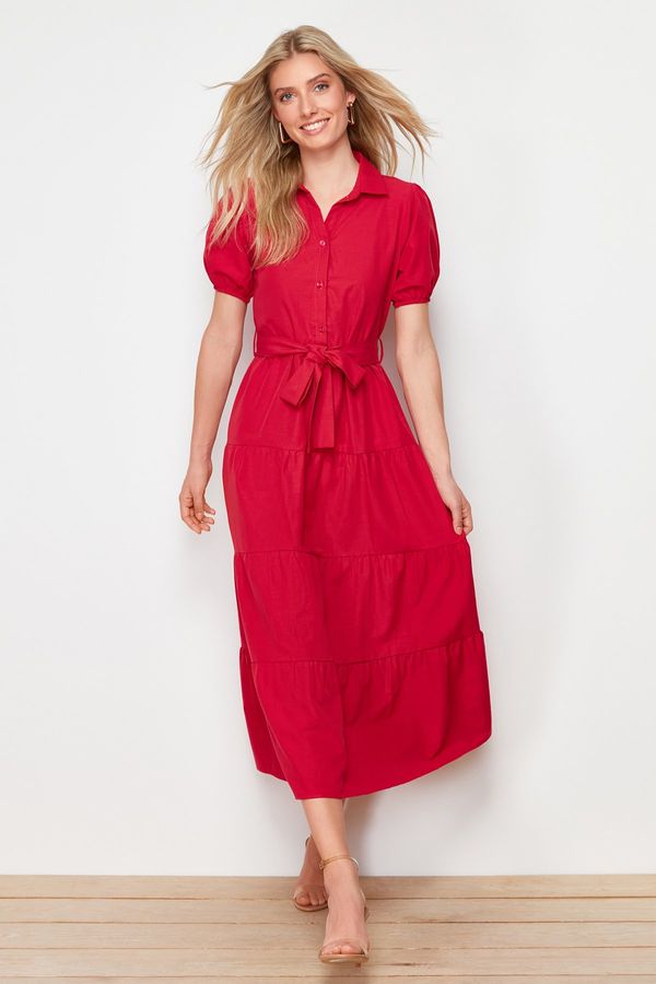 TRENDYOL FUCHSIA WIDE CUT SHIRT COLLAR MAXI WOVEN DRESS