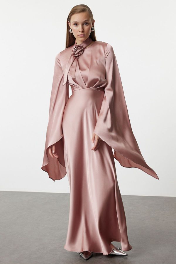 TRENDYOL POWDER ROSE ACCESSORY SATIN WOVEN EVENING DRESS