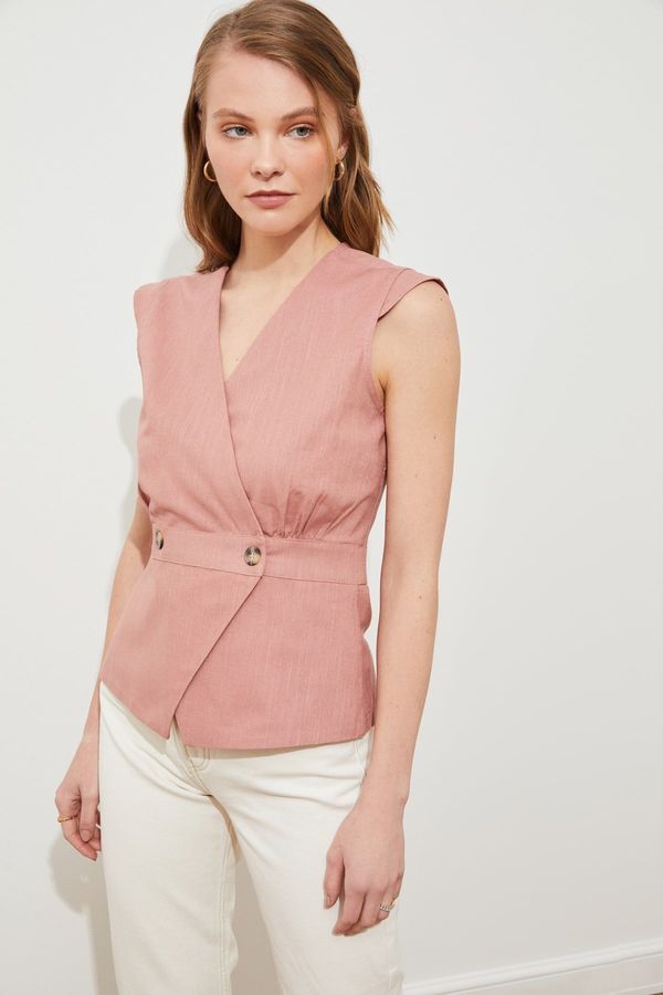 TRENDYOL PALE PINK WOVEN BONE BUTTON DETAILED DOUBLE BREASTED WOVEN BLOUSE
