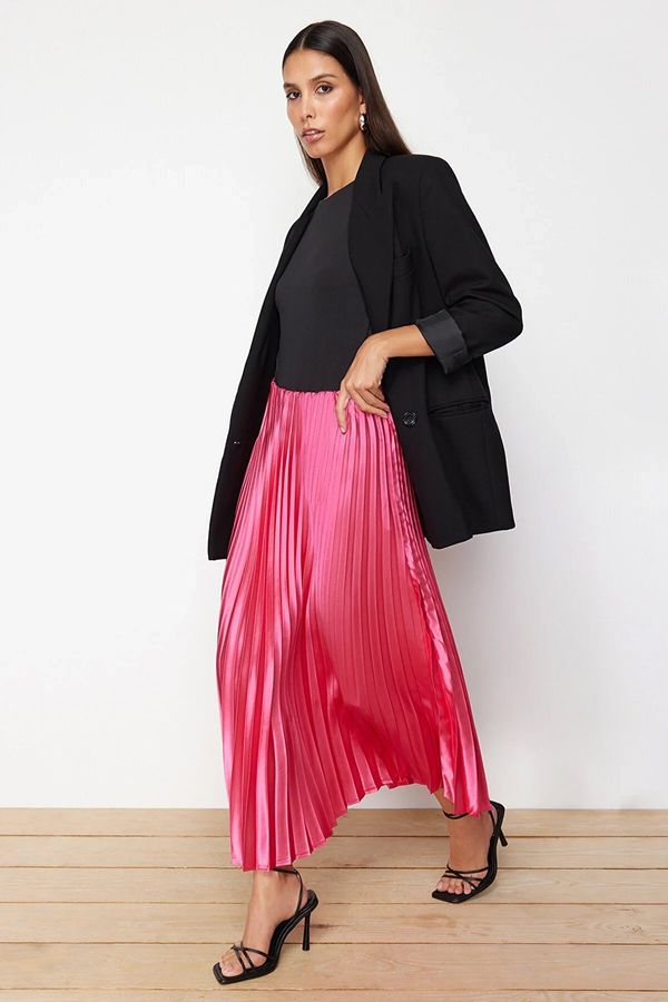 TRENDYOL PINK PLEATED SATIN FABRIC MAXI LENGTH WOVEN SKIRT