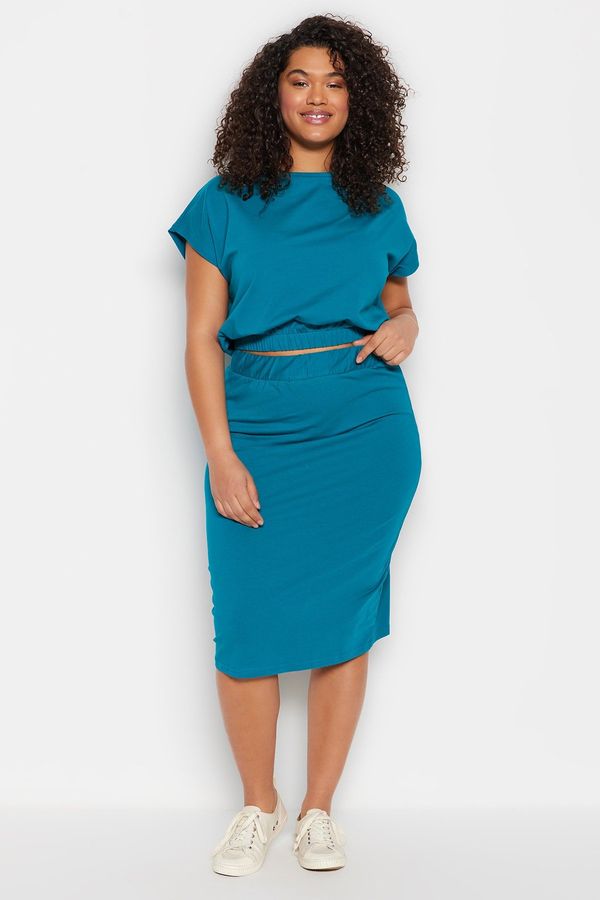 TRENDYOL CURVE OIL CREW NECK KNITTED TWO PIECE SET