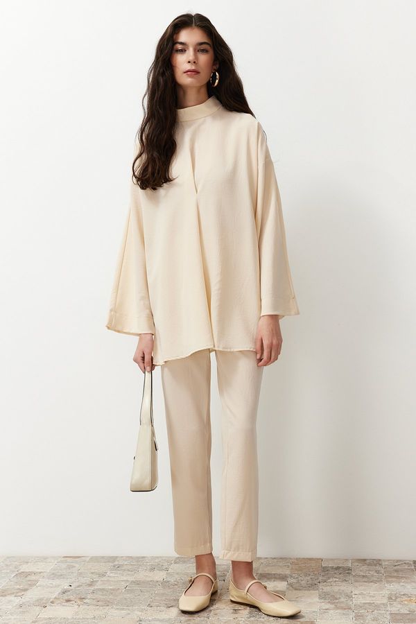 TRENDYOL STONE COLLAR DETAILED WOVEN BOTTOM TOP SET