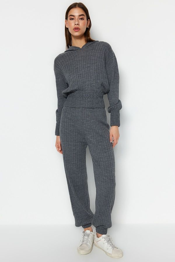 TRENDYOL ANTHRACITE HOODED KNITWEAR BOTTOM-TOP SET