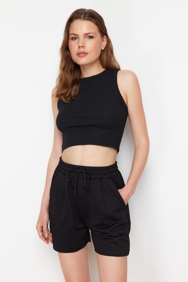 TRENDYOL BLACK RIBBED TANK TOP AND SHORTS FLEXIBLE KNITTED TANK TOP SHORTS BOTTOM-TOP SET