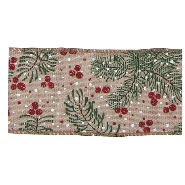 RI6959
Natural Green Spruce And Red Berry Ribbon