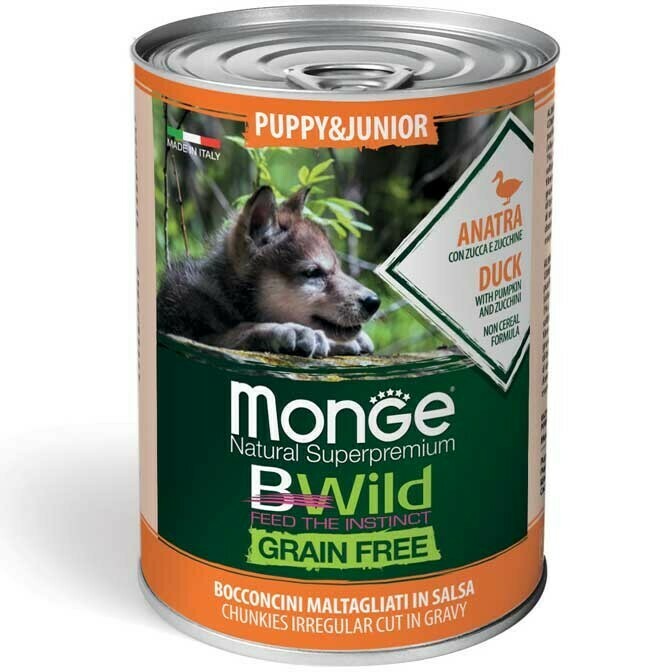 Monge BWild Grain Free Puppy i Junior konzerva Pačetina 400 g