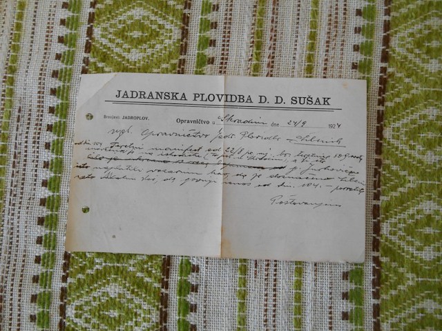 Jadranska plovidba D. D. Sušak - dopis