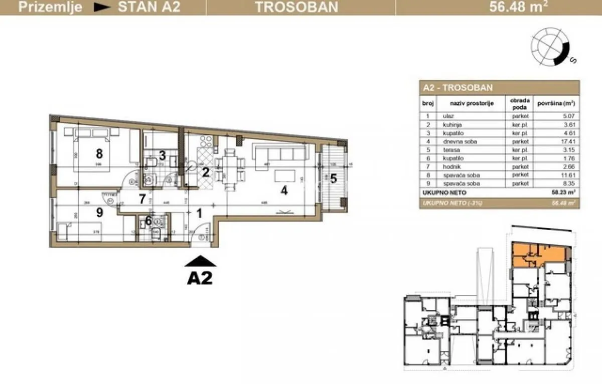 Prodaja, dvosoban stan, 56m2, Podbara, Novi Sad, Novi Sad