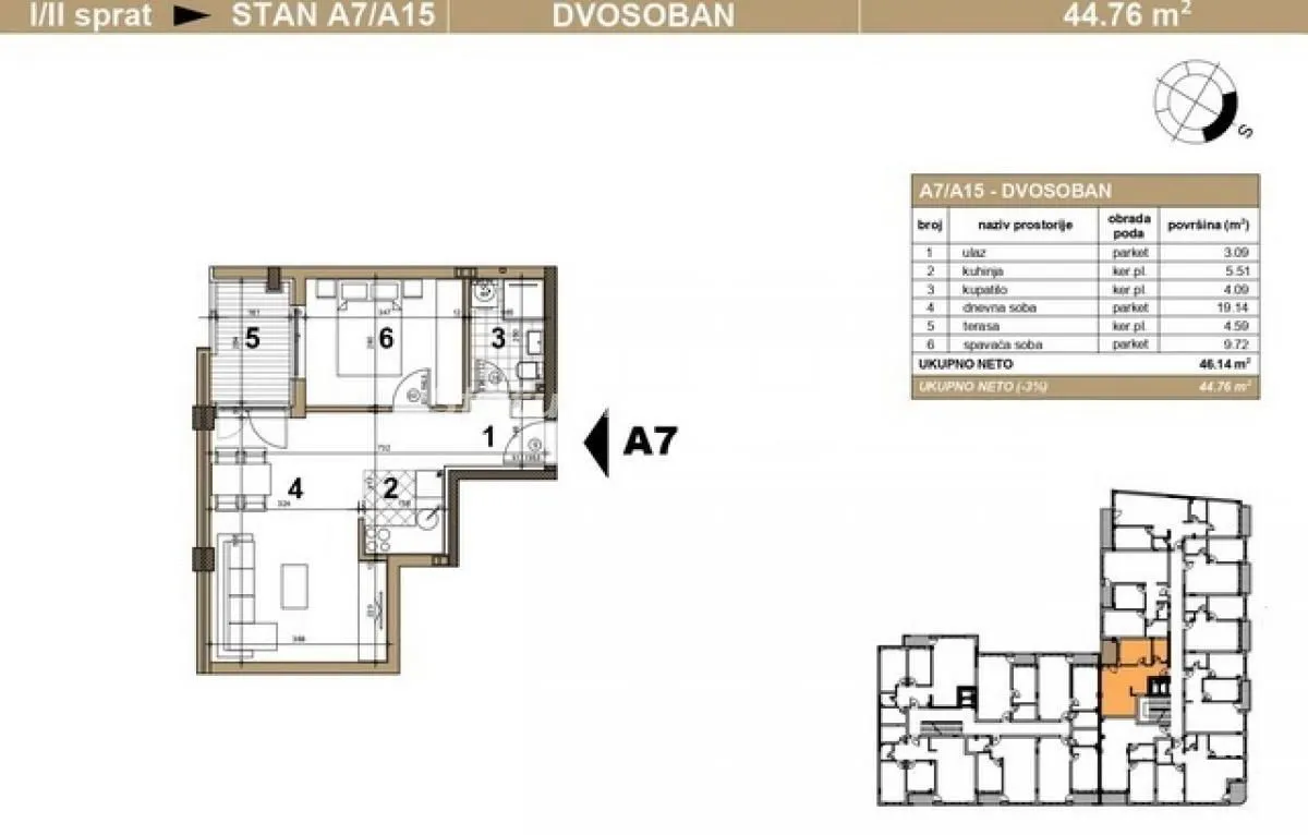 Prodaja, dvosoban stan, 45m2, Podbara, Novi Sad, Novi Sad