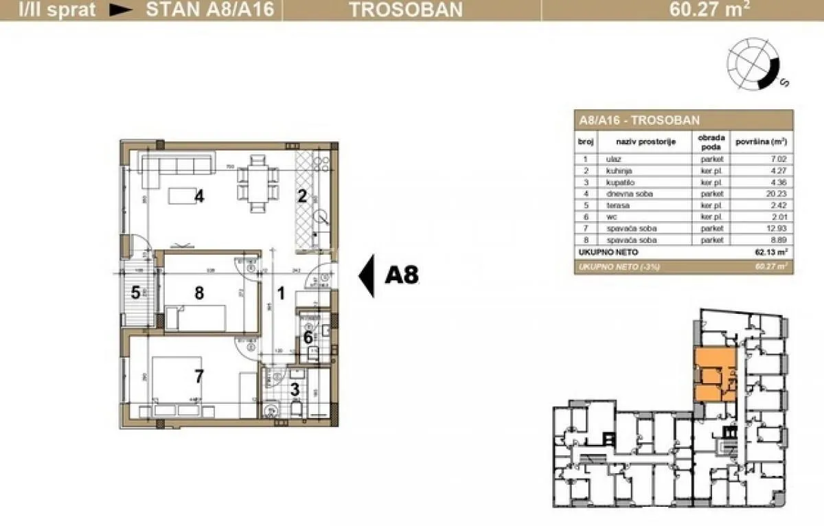 Prodaja, trosoban stan, 60m2, Podbara, Novi Sad, Novi Sad