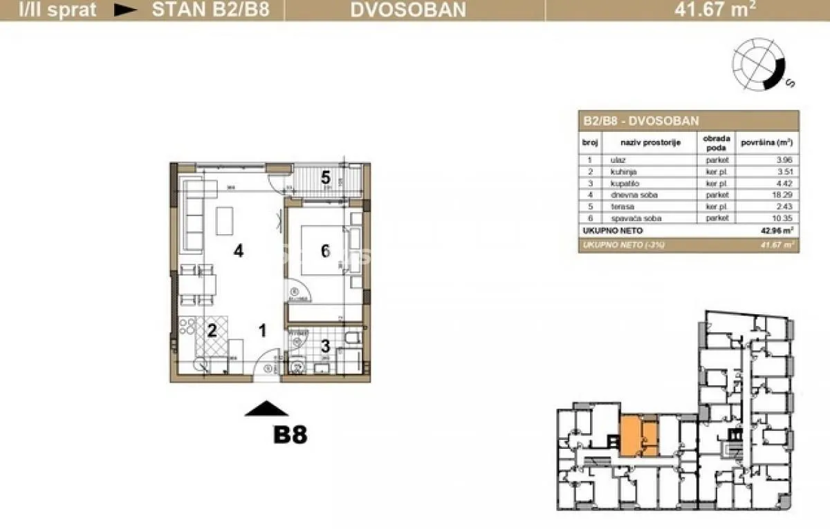 Prodaja, dvosoban stan, 42m2, Podbara, Novi Sad, Novi Sad