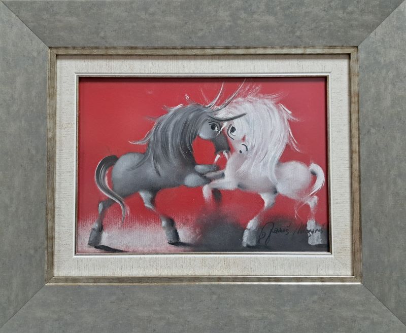 Crno bela igra XVI, Janoš Mesaroš, pastel, luksuzno uramljen, sa 43×53 cm, bez 25×35 cm, sertifikat, 23600 dinara