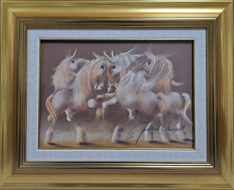 Četvorka XVI, Janoš Mesaroš, pastel, luksuzno uramljen, sa 44×54 cm, bez 25×35 cm, sertifikat, 200 eura